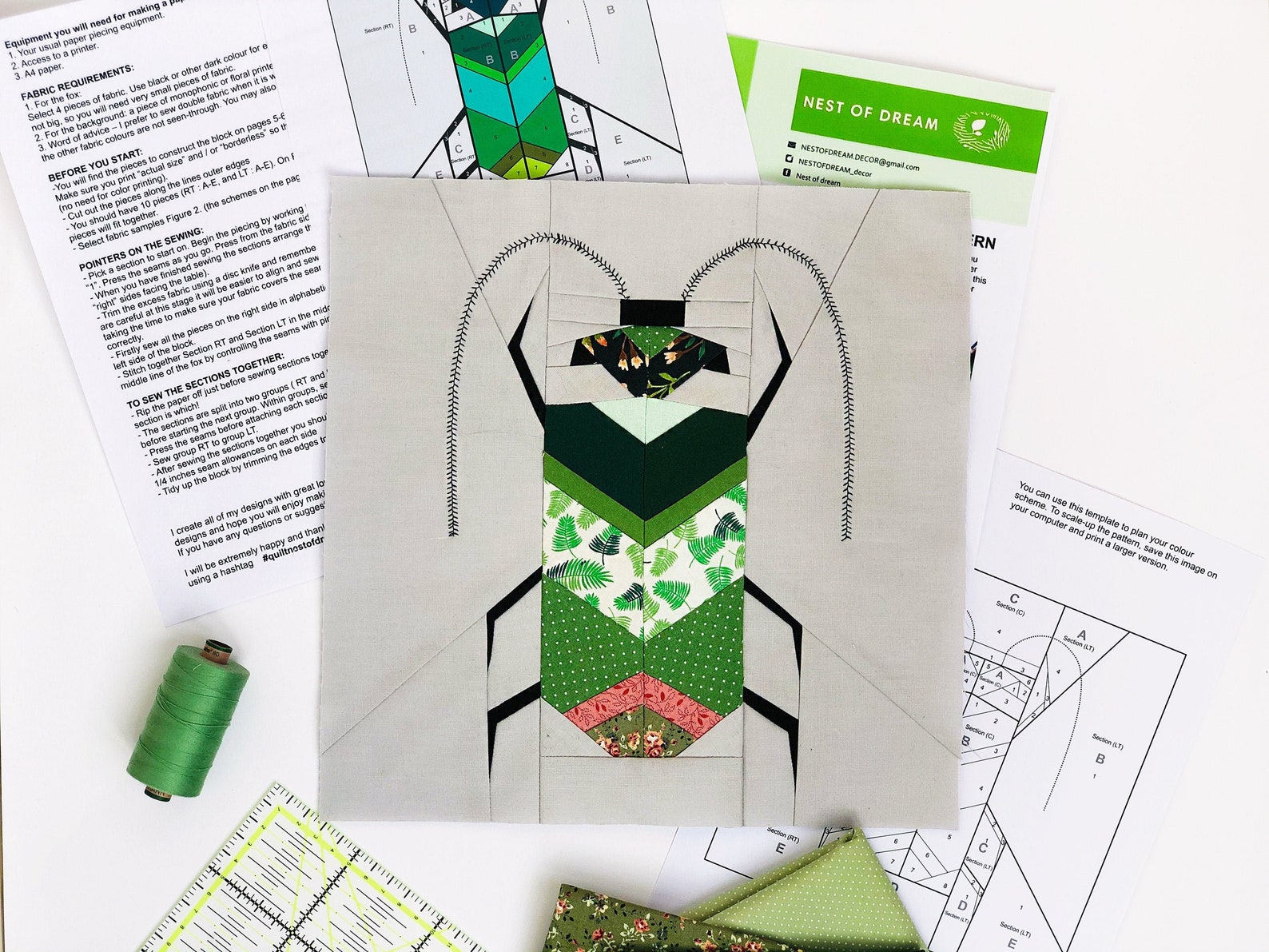 Quilt block beetle / PDF pattern / Paper piecing quilt | Etsy