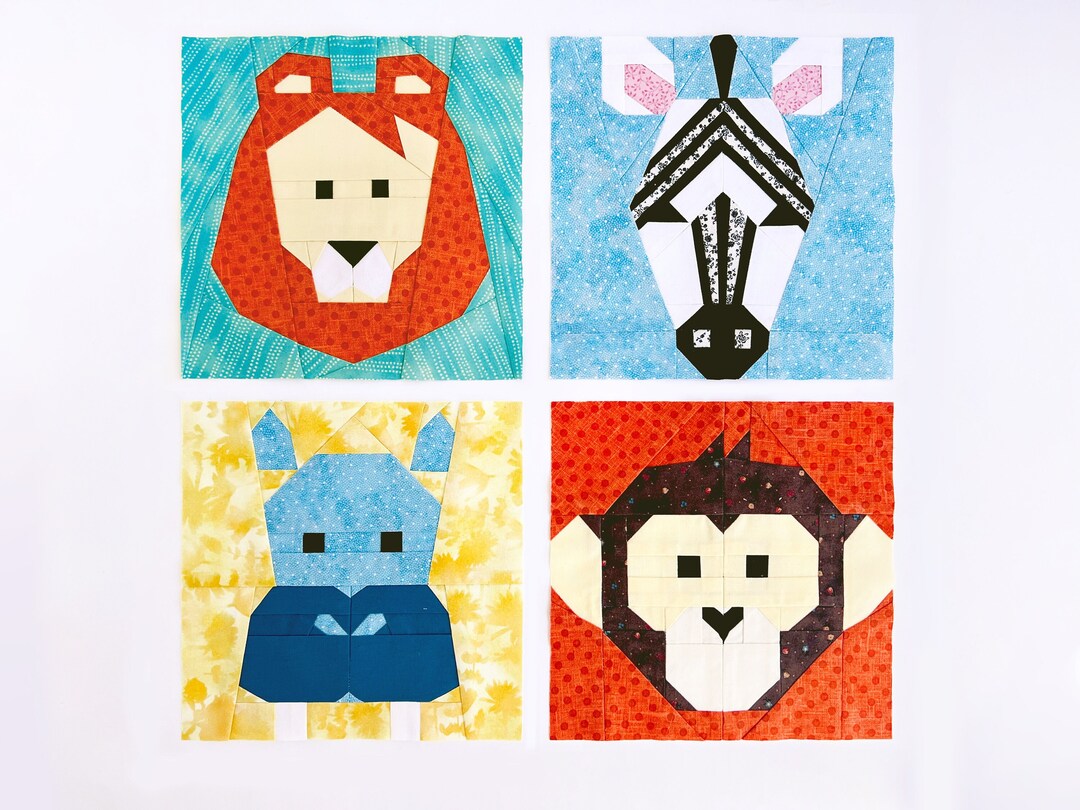 African Animals / Set of 4 Animal Patterms / Lion / Monkey / Zebra ...