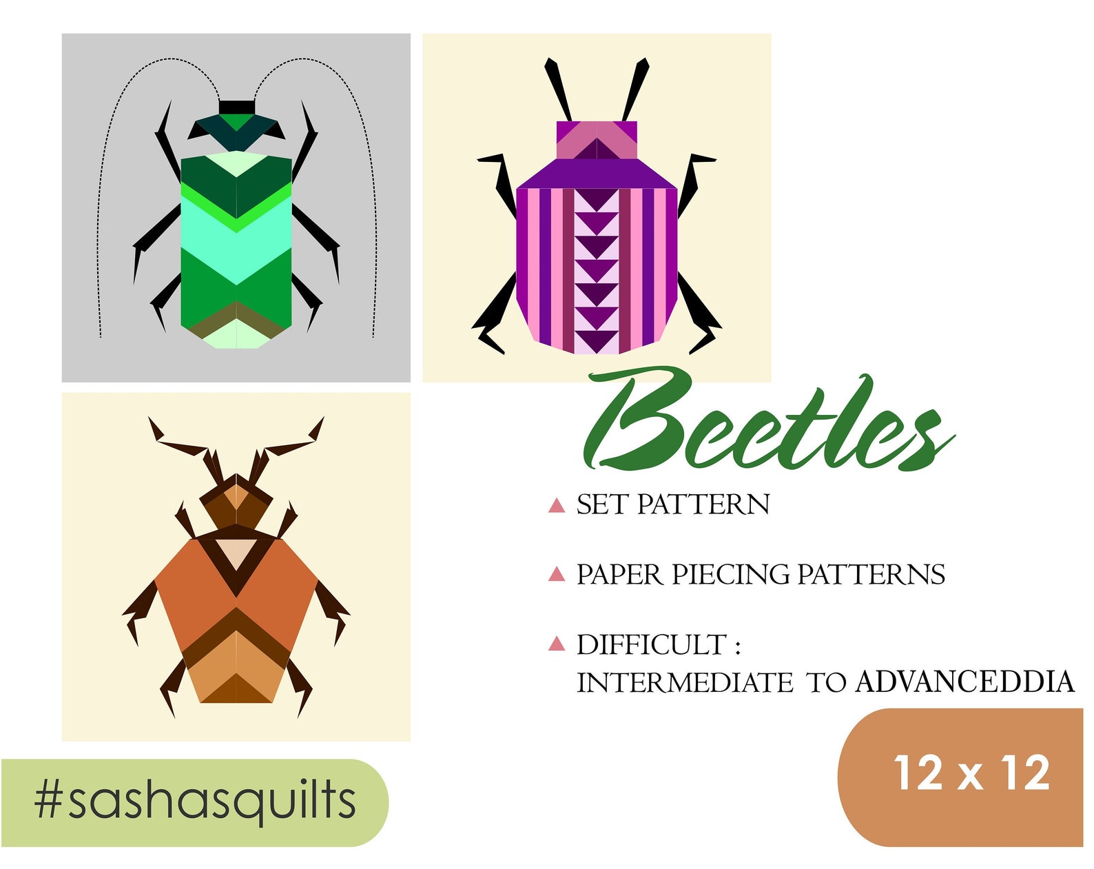 Beetles / SET 3 Quilt Block Beetle Patterns / PDF Pattern / - Etsy