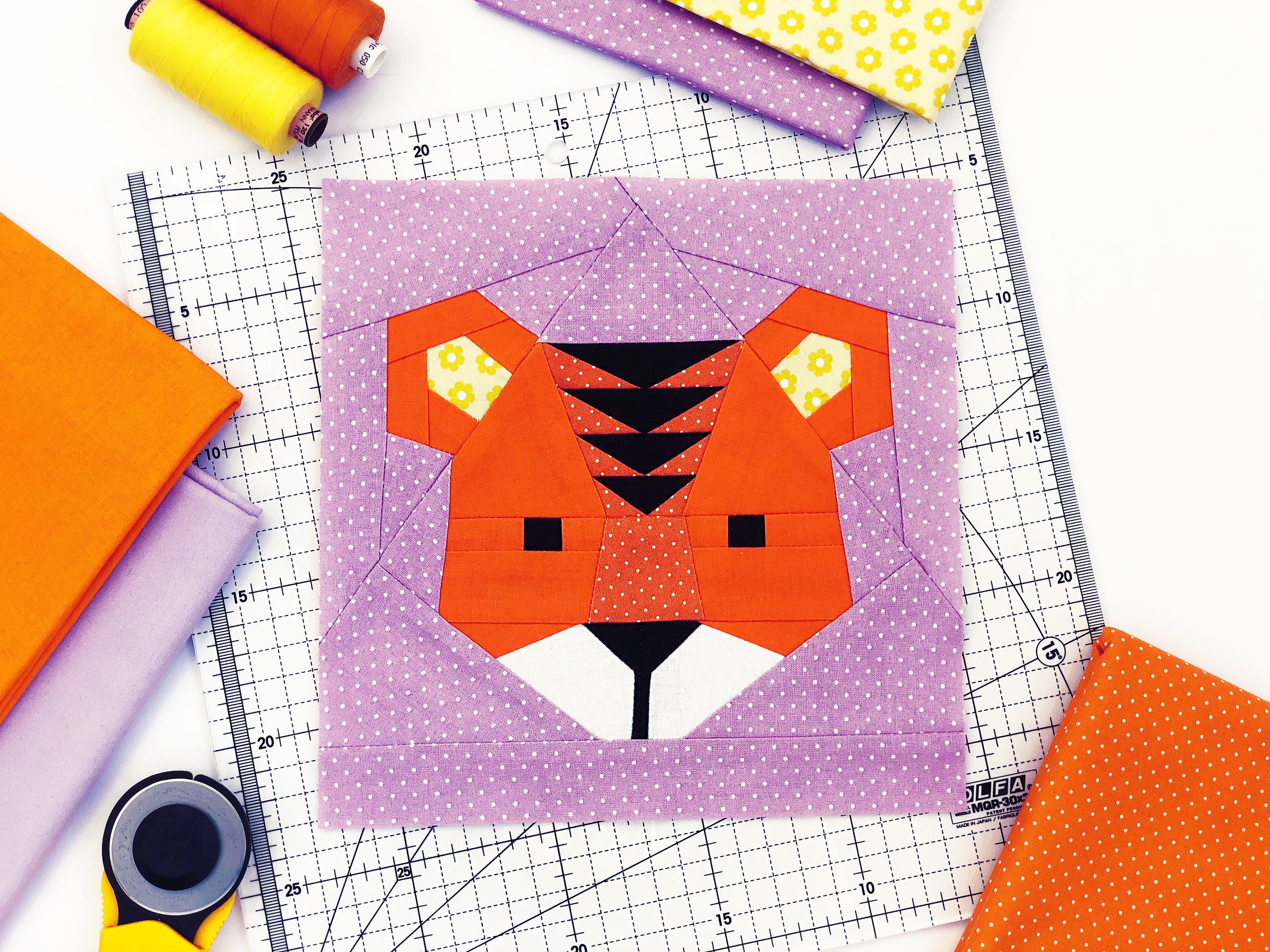 Tiger Quilt Block / PDF Pattern / Animal Faces / Paper Piecing | Etsy