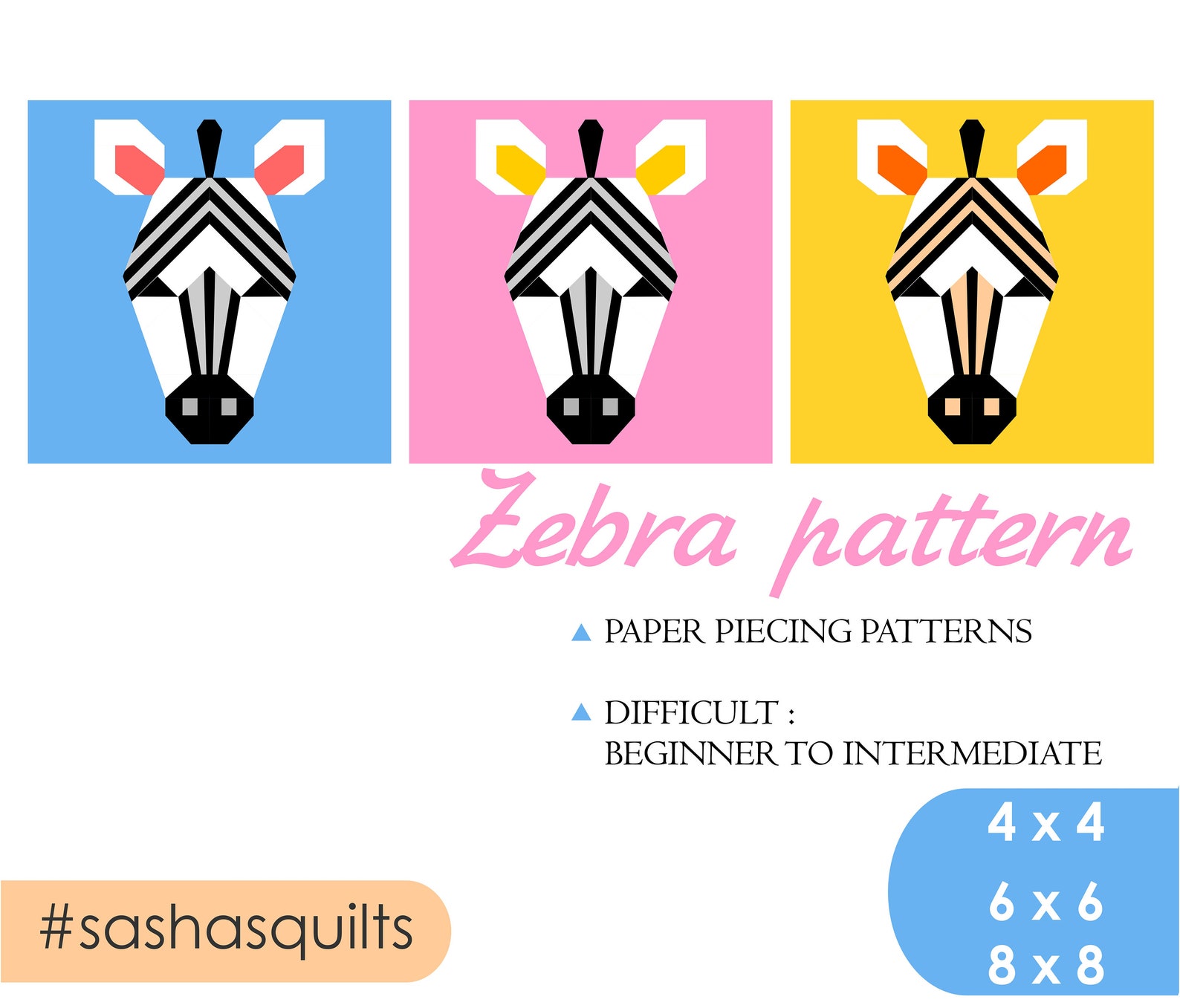 Zebra Quilt Block / PDF Pattern / Animal Faces / African - Etsy