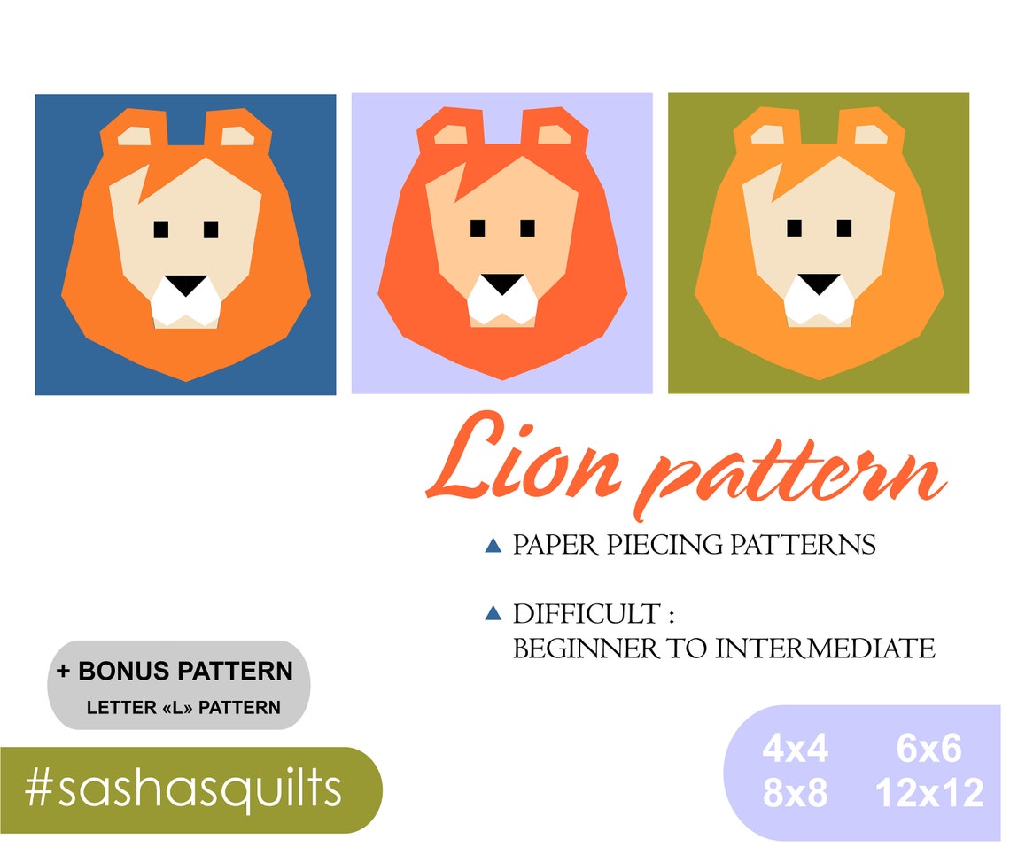 Lion Quilt Pattern / PDF Pattern / Foundation Paper Piecing / FPP ...