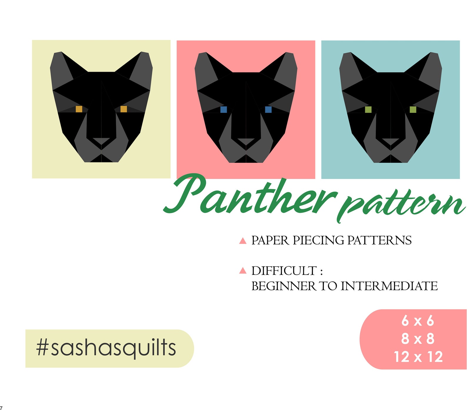 Panthera Quilt Pattern / PDF Pattern / Animal Face / Foundation Paper ...
