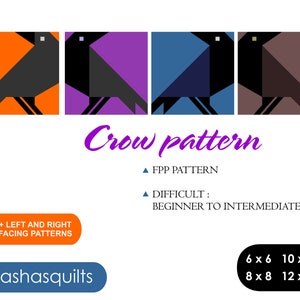 Crow Pattern / Raven Quilt Block / Paper Piecing Quilt Patterns / Bird FPP Patterns / PDF ...