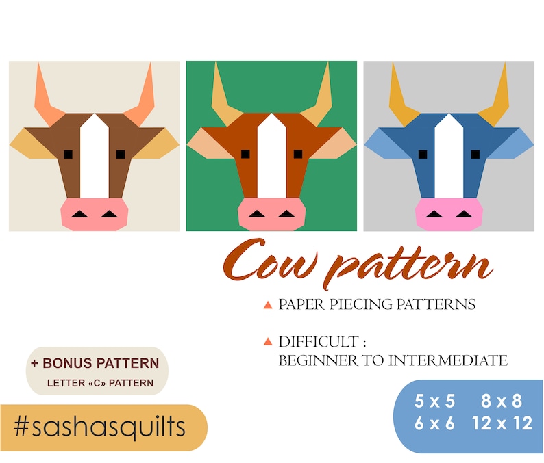 Cow Quilt Pattern / PDF Pattern / Foundation Paper Piecing / FPP ...