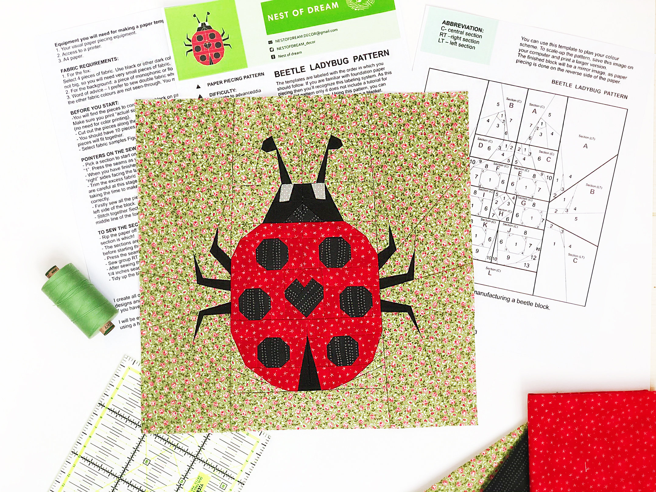 Quilt Block Beetle Ladybug / PDF Pattern / Paper Piecing Quilt | Etsy