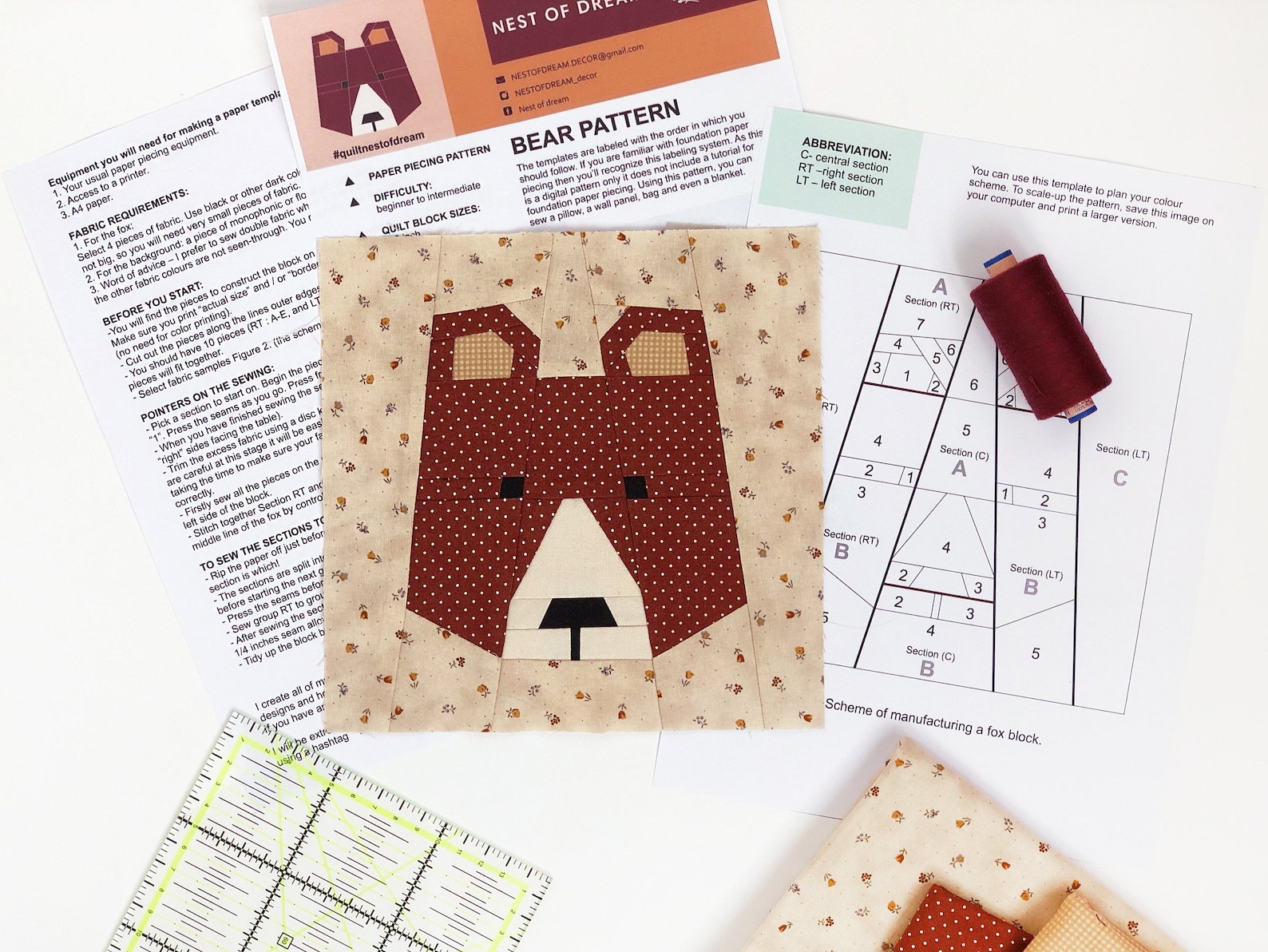 Quilt Block Bear / PDF Pattern / Paper Piecing Quilt Patterns / Bear ...