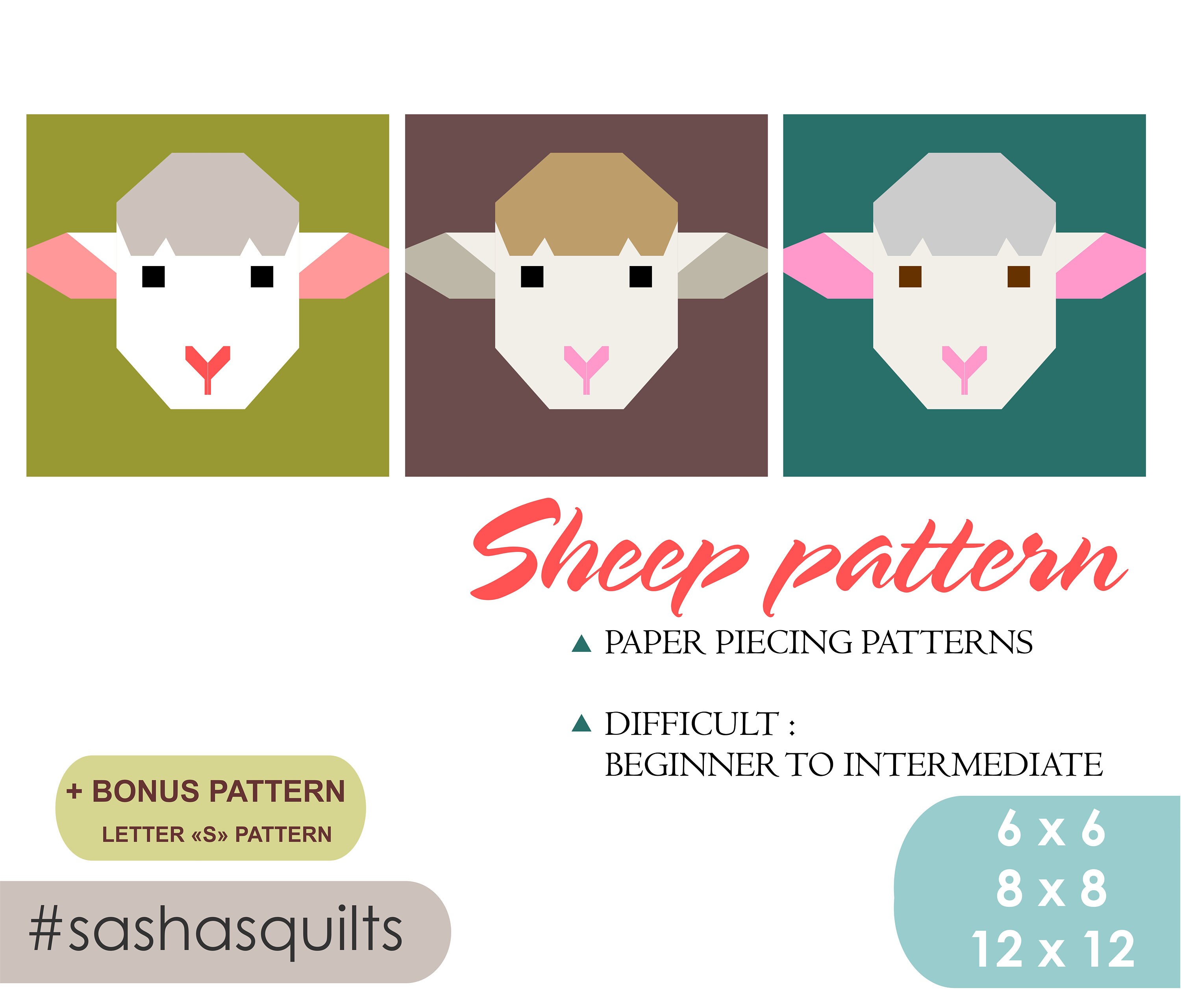 Cute Farm Animals / Set of 3 Animal Patterms / Cow / Sheep / Llama ...