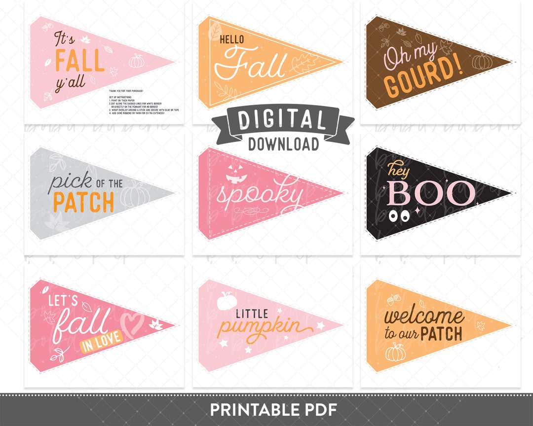 Halloween Printable, Fall Pennant Flags Printable, Pink Fall, Pink ...