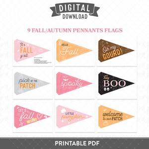 Halloween Printable, Fall Pennant Flags Printable, Pink Fall, Pink ...