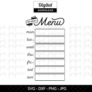 Weekly Menu Svg, This Weeks Menu, Kitchen Menu Svg, Kitchen Signs Svg ...