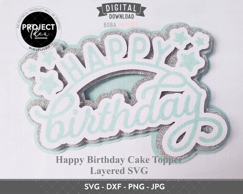 Happy Birthday Cake Topper SVG Layered Cake Topper Svg - Etsy