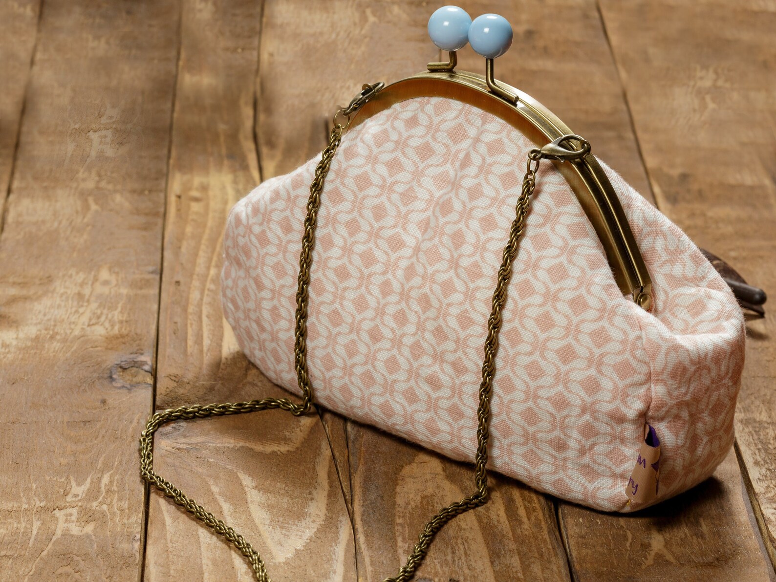 Pink Linen Kiss Lock Purse Geometric Pattern Metal Frame - Etsy