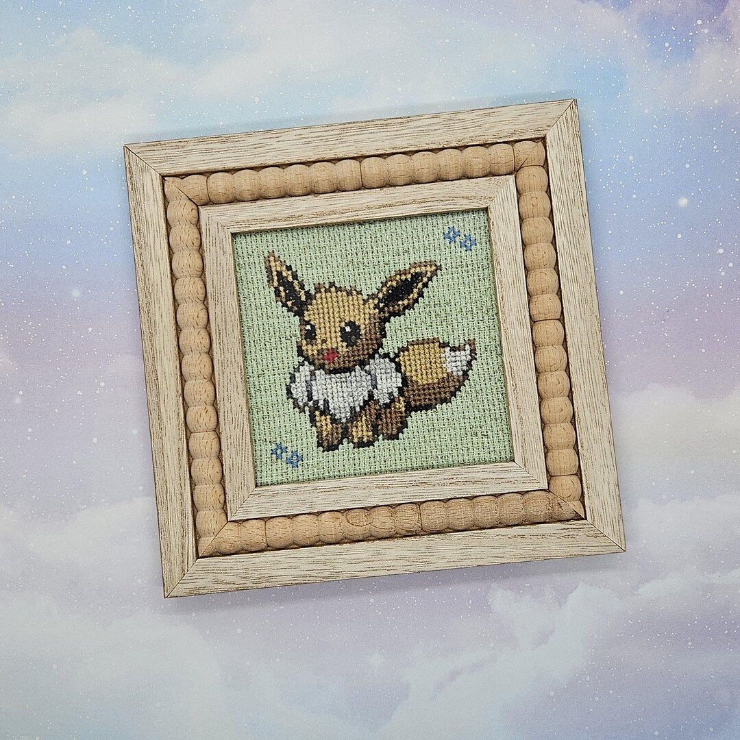 Eevee - PREORDER - Finished Pokemon Cross Stitch in a Wooden Frame ...