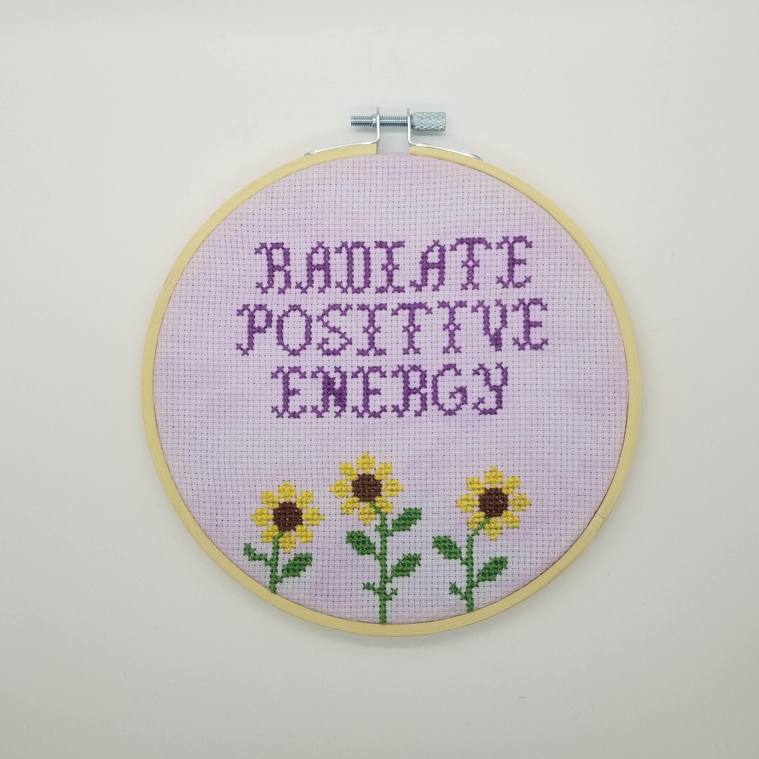 Radiate Positive Energy - Finished Cross Stitch - 6 Inch Wooden Hoop ...