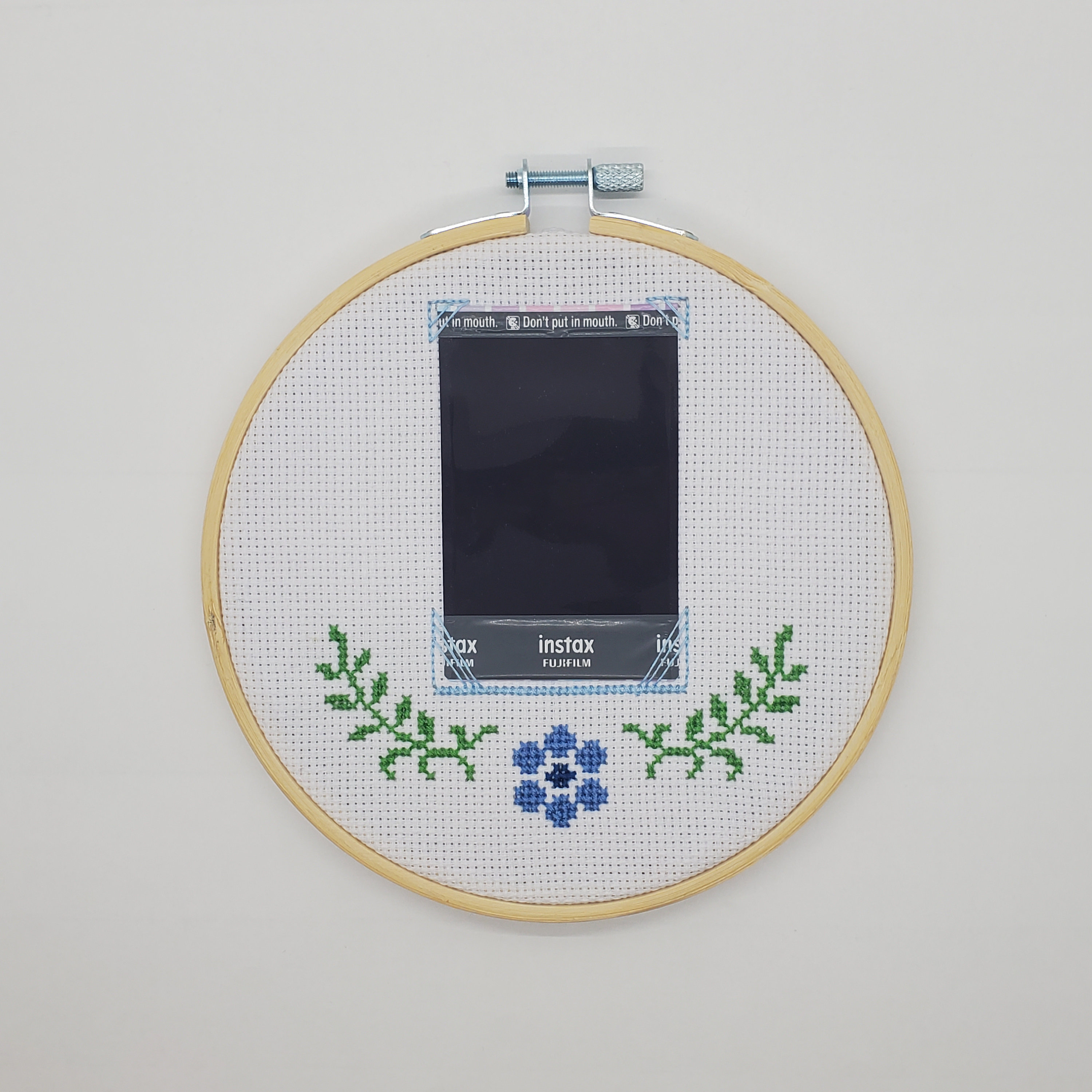 Blue Flower Finished Cross Stitch Photo Frame 6-inch Wooden Hoop ...