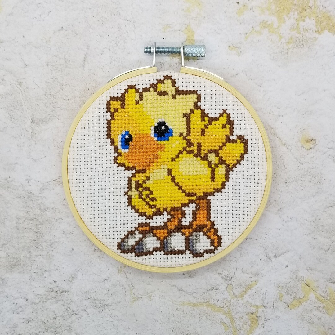 Final Fantasy Chocobo - Finished Cross Stitch - 4 Inch Wooden Hoop ...