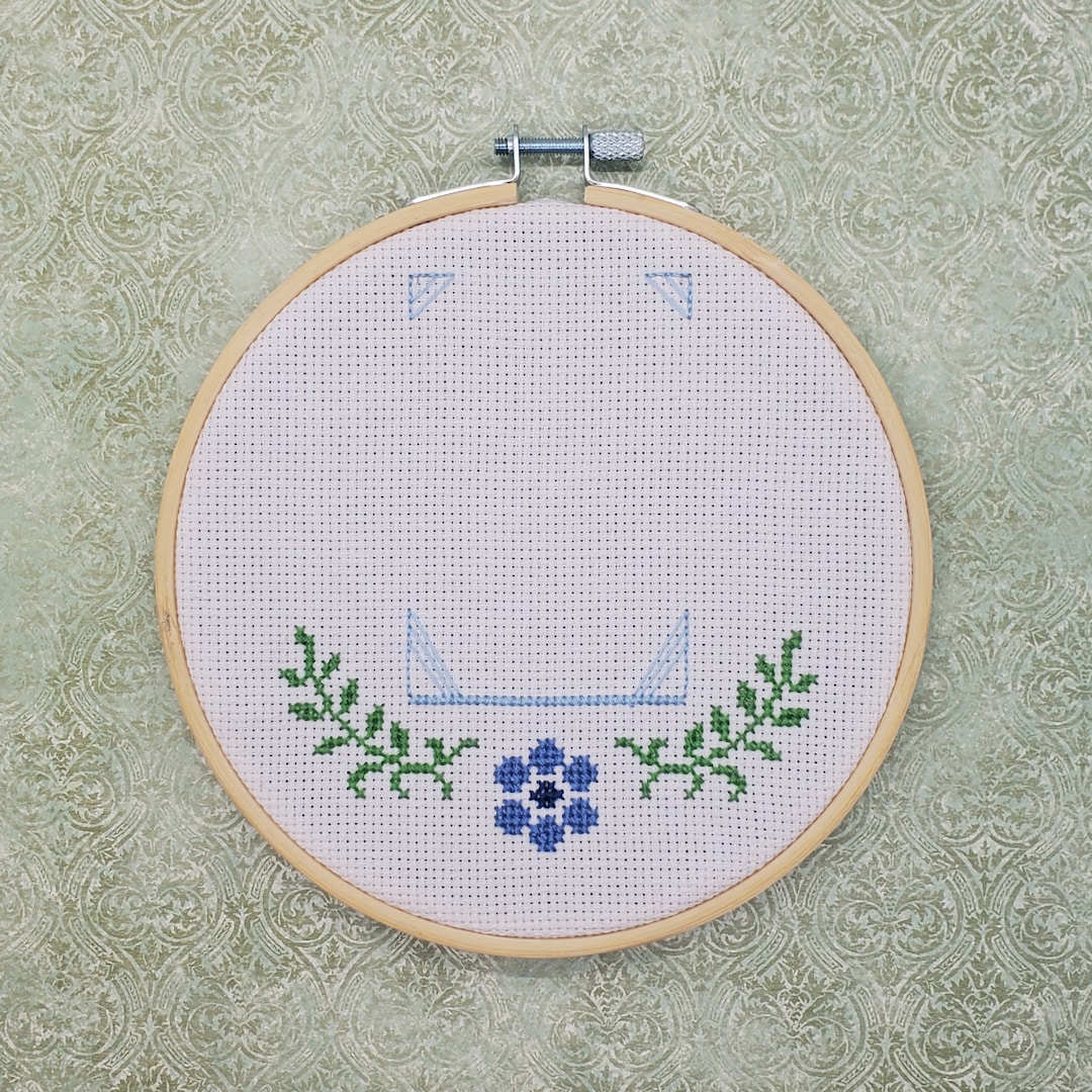 Blue Flower - Finished Cross Stitch Photo Frame - 6-inch Wooden Hoop ...
