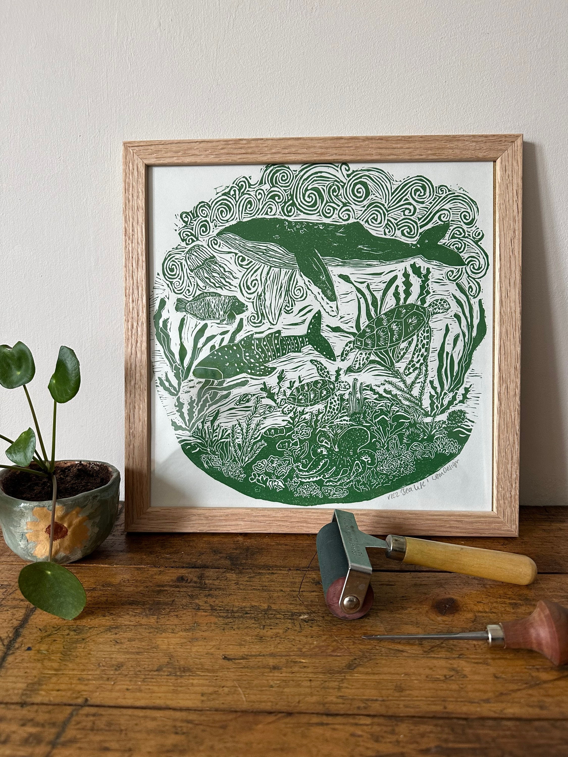 Original Linocut Print ‘sea Life’ - Etsy
