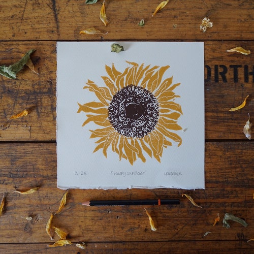 Sunflower Block Print Black and White Print Linocut - Etsy