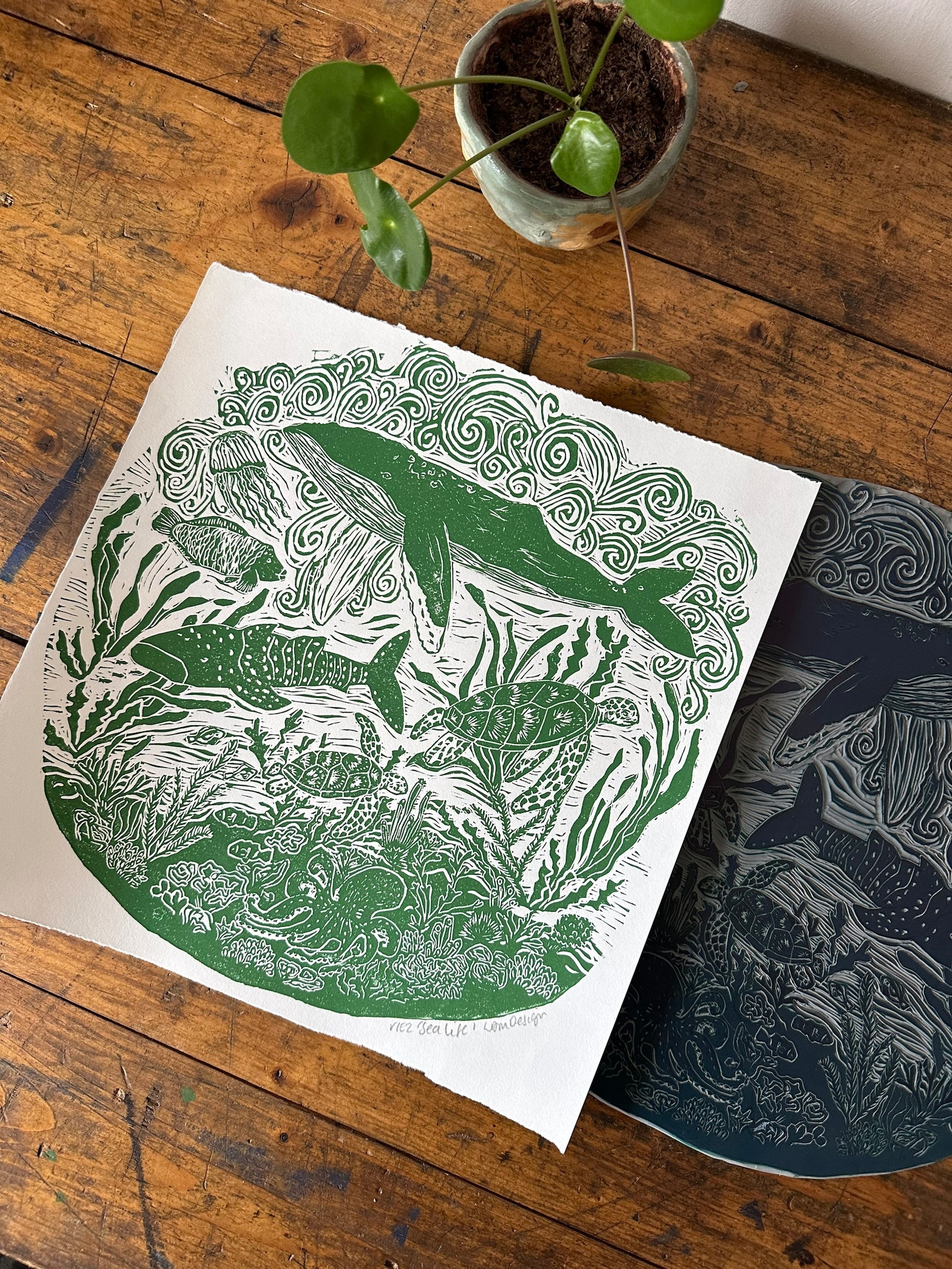 Original Linocut Print ‘sea Life’ - Etsy