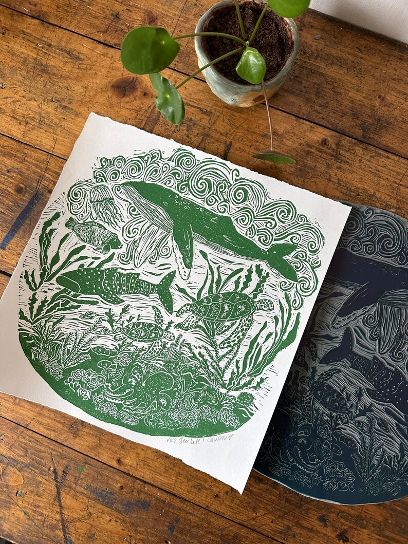 Original Linocut Print ‘sea Life’ - Etsy