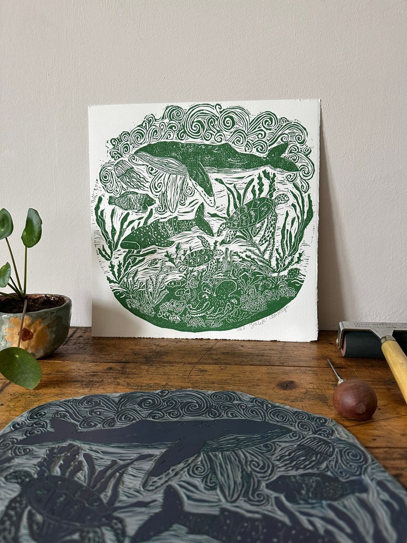 Original Linocut Print ‘sea Life’ - Etsy