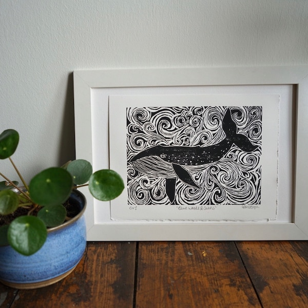 Whale Linocut - Etsy