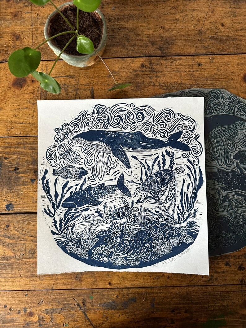 Original Linocut Print ‘sea Life’ - Etsy