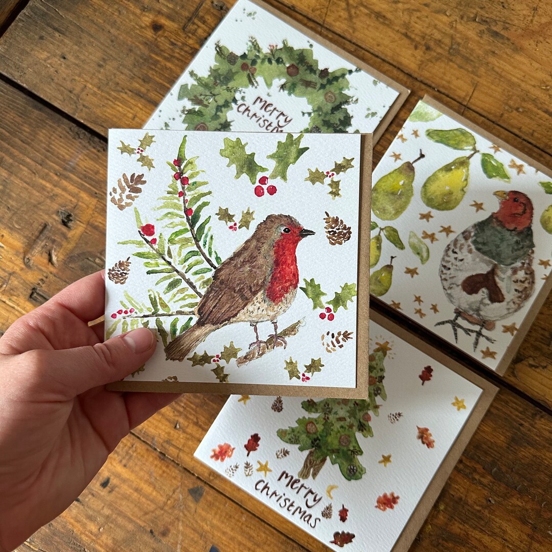 Artist Made Christmas Card Pack of 4 Seasonal Birds - Etsy