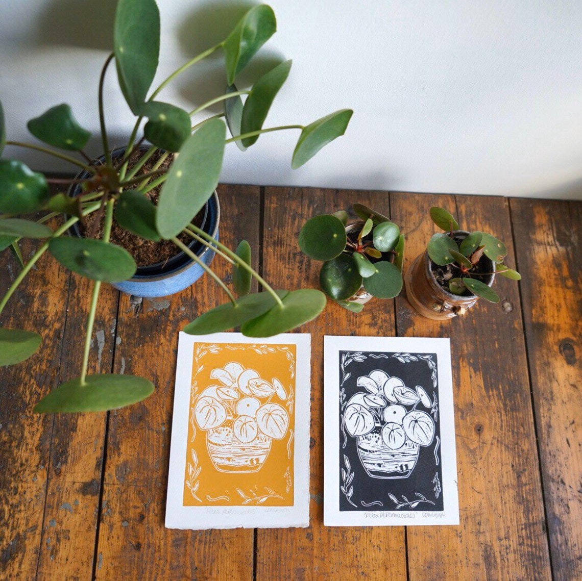 Original Linocut Print pilea Peperomioides Chinese Money | Etsy