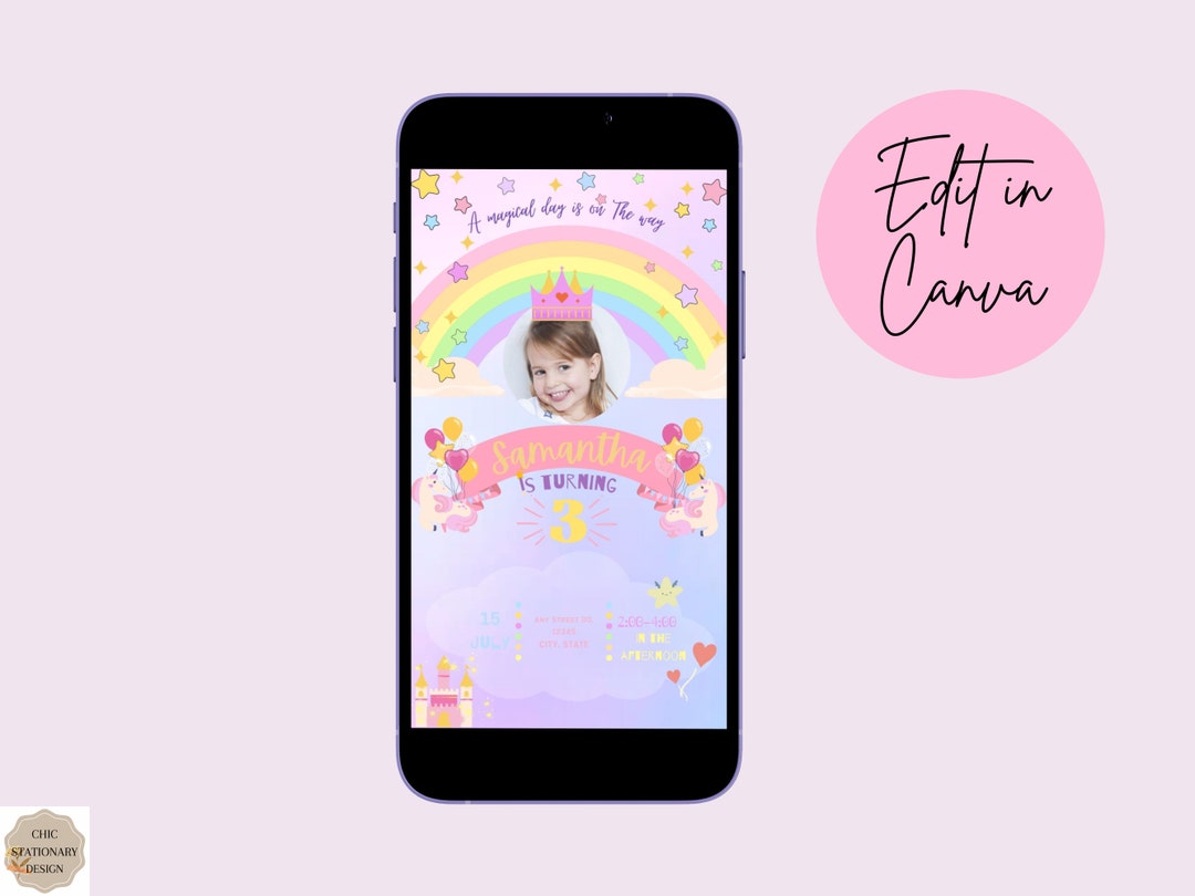 Magical Unicorn Birthday Invitation, Editable Digital Theme in Canva ...