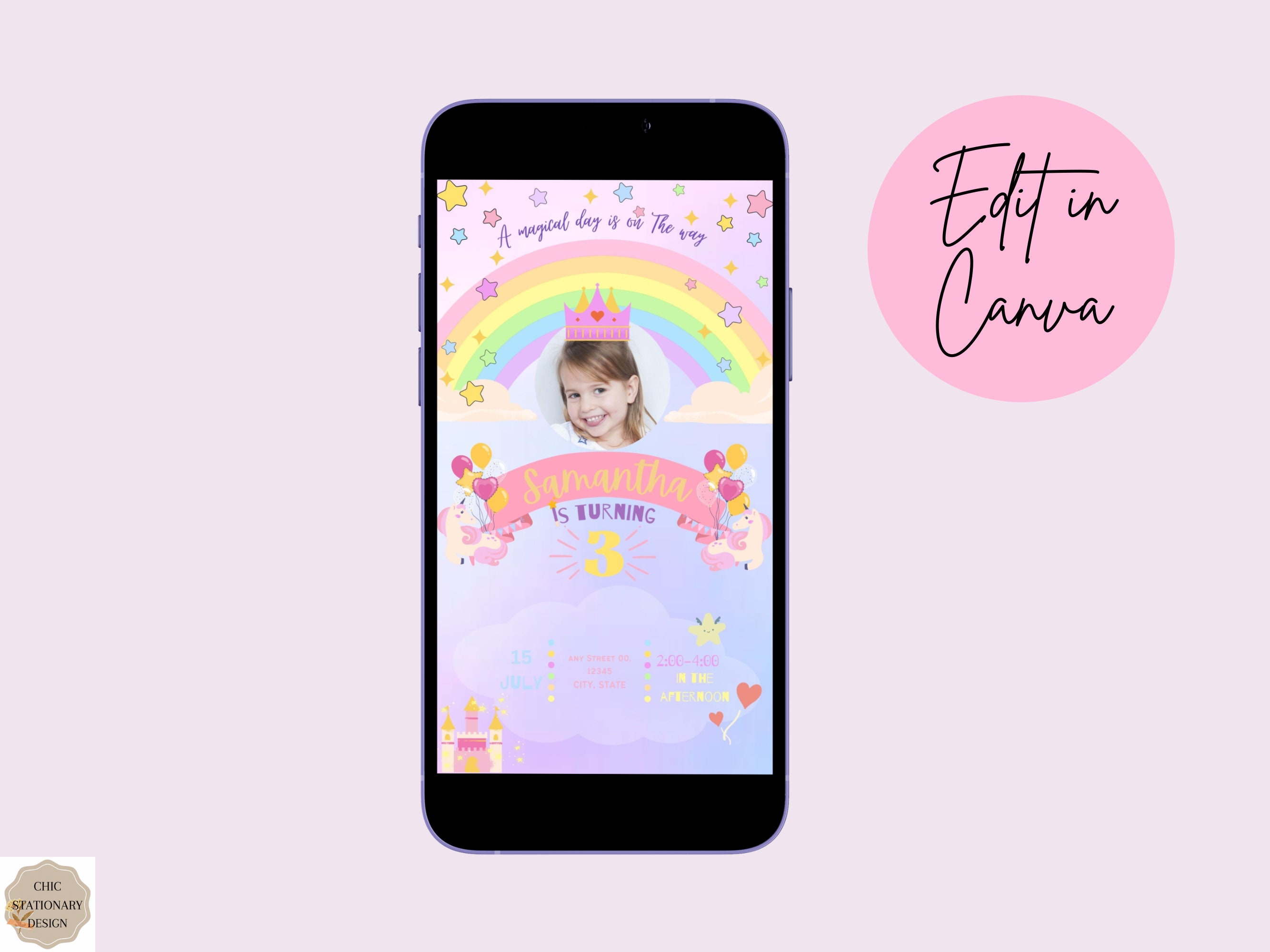 Magical Unicorn Birthday Invitation, Editable Digital Theme in Canva ...