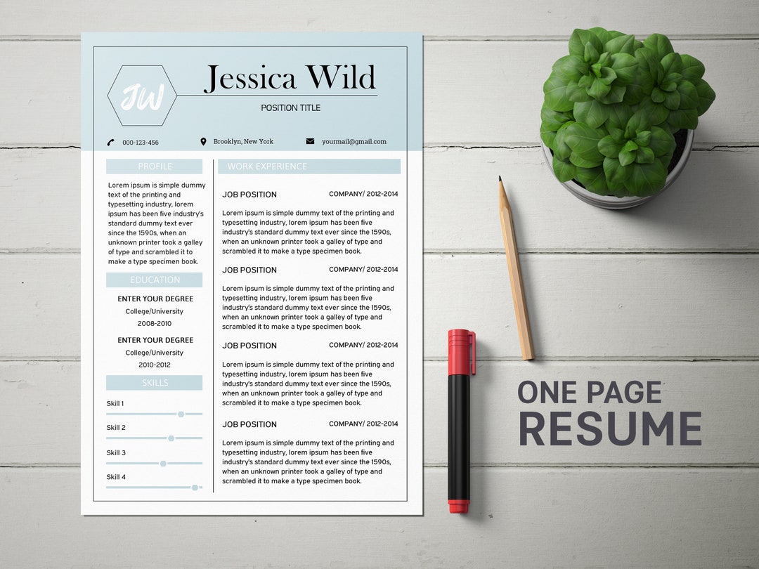 Instant Download, Resume Template, 1 & 2 Page Professional Resume ...