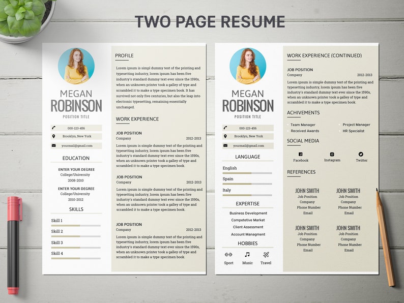 Professional Resume Template CV Digital Template Resume | Etsy