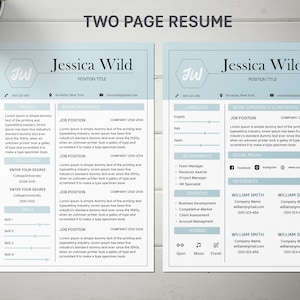 Instant Download, Resume Template, 1 & 2 Page Professional Resume ...