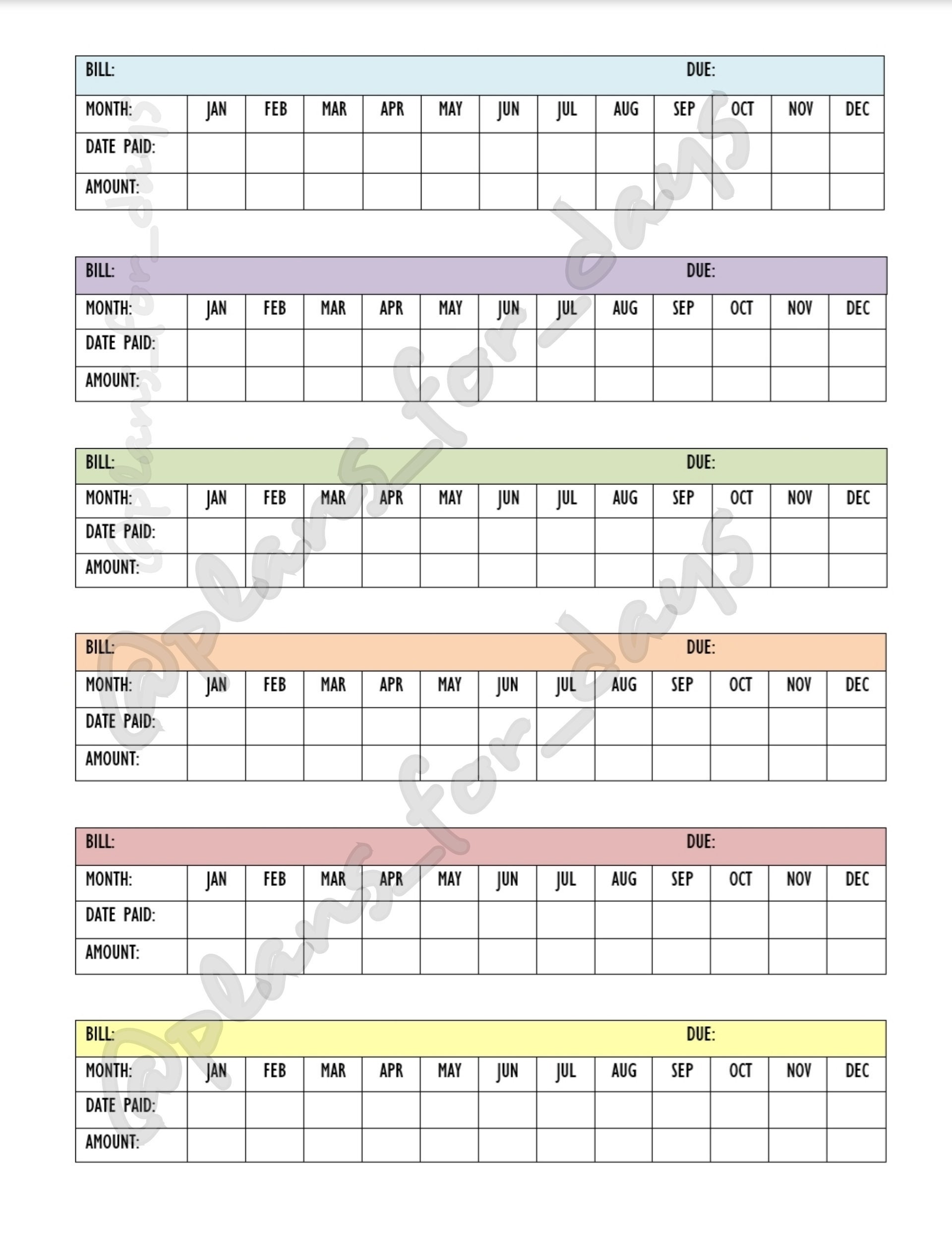 Bill Tracking Sheet - Pastel (works in Classic Happy Planner!) - Etsy