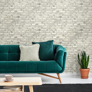 Prepasted Wallpaper Faux Brick Rustic Wallcovering Grey Industrial Wall ...