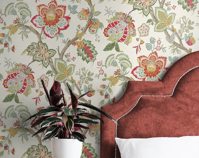 Jacobean Wallpaper Floral Trail Designer Flower Botanical Wallcovering ...