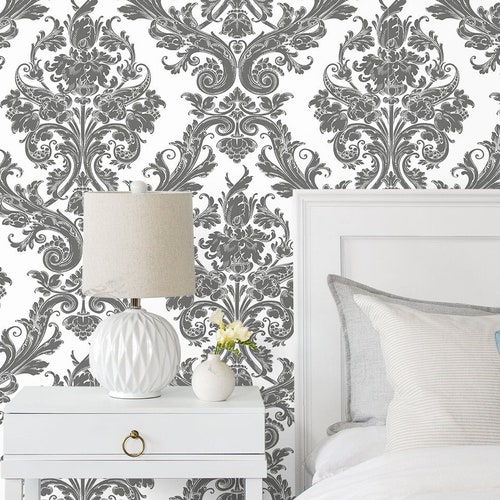 Damask Wallpaper Damask Raspberry by Willowlanetextiles | Etsy