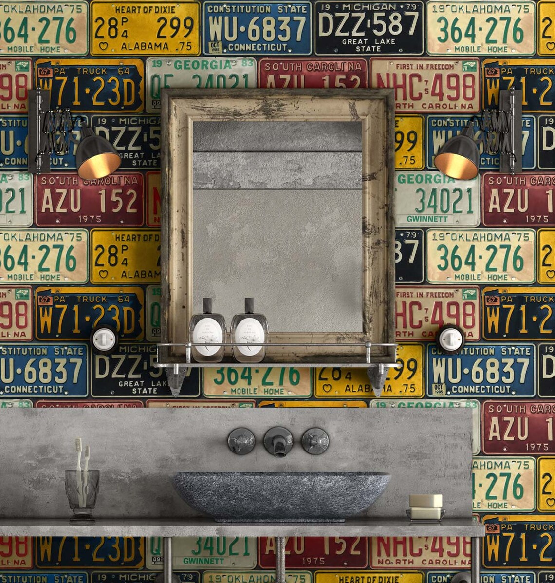 License Plate Peel and Stick Wallpaper Novelty Self Adhesive Renter ...