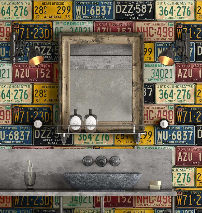 License Plate Peel and Stick Wallpaper Novelty Self Adhesive Renter ...
