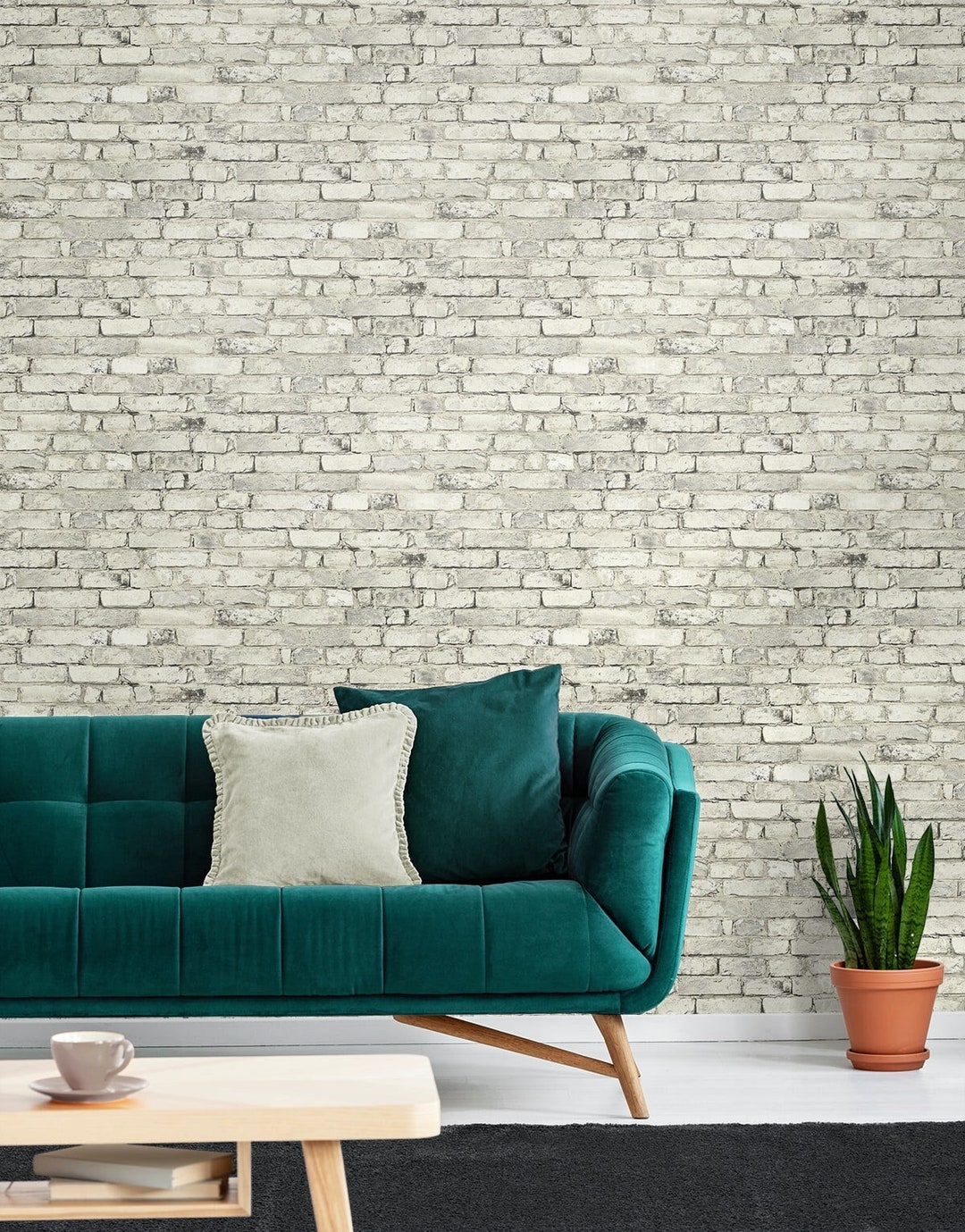 Prepasted Wallpaper Faux Brick Rustic Wallcovering Grey Industrial Wall ...