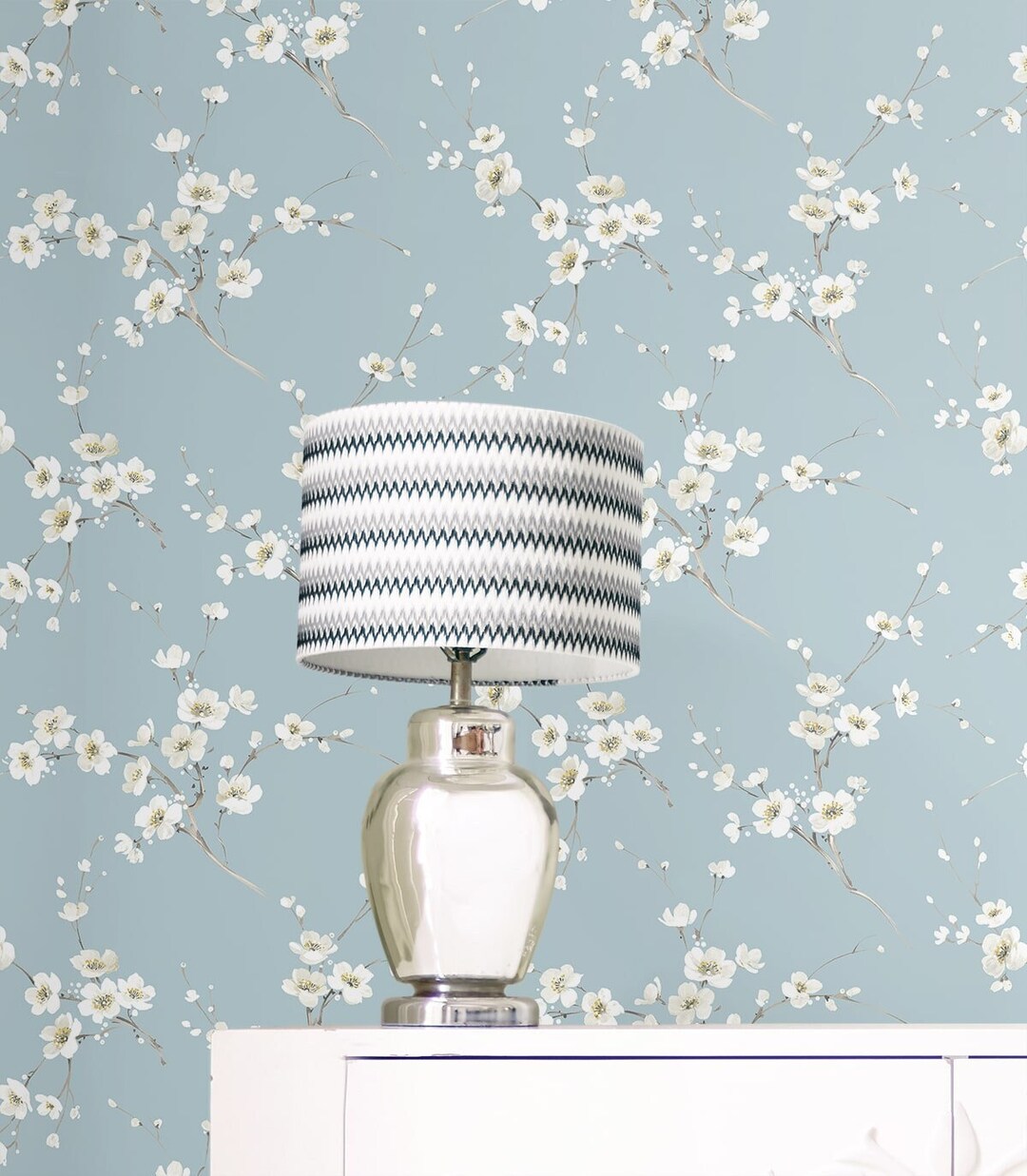 Prepasted Wallpaper Vintage Floral Blue Wallcovering Traditional Flower ...