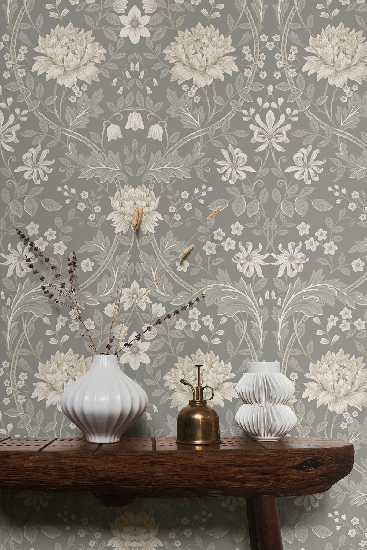 Prepasted Wallpaper Vintage Floral Grey Neutral Wallcovering Arts and ...