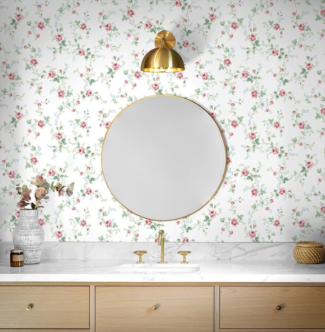 Prepasted Wallpaper Vintage Floral Pink Wallcovering Traditional Flower ...