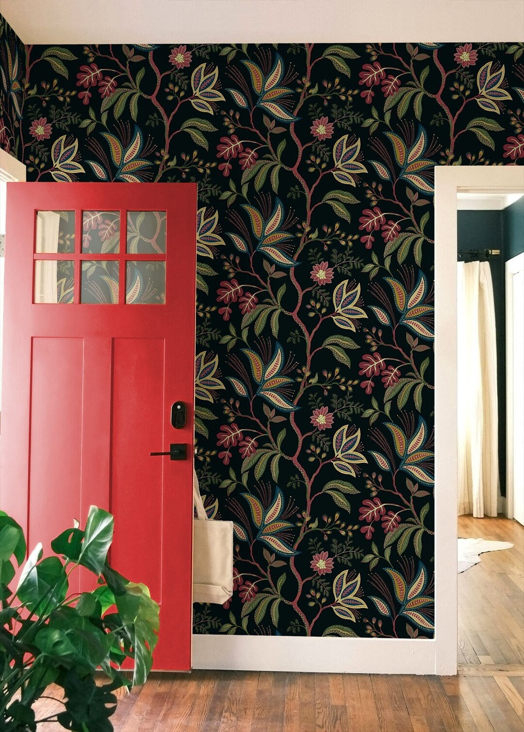 Peel and Stick Botanical Wallpaper Black Leaf Self Adhesive Renter ...