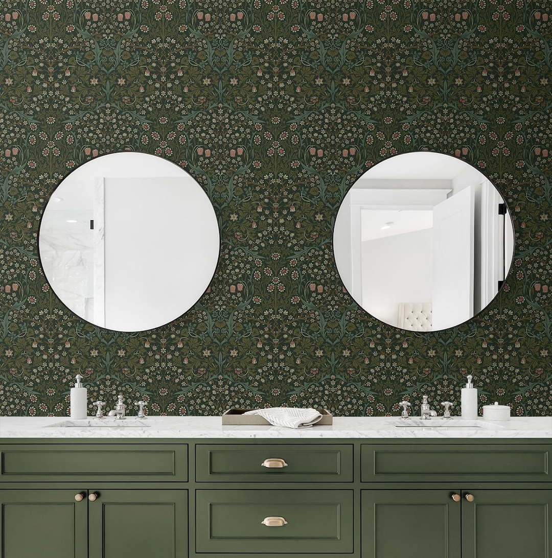 Prepasted Wallpaper Vintage Floral Green Brown Wallcovering Arts and ...