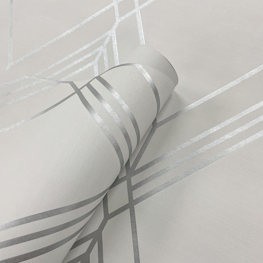 Geometric Wallpaper Silver Art Deco Designer Wallcovering Modern ...