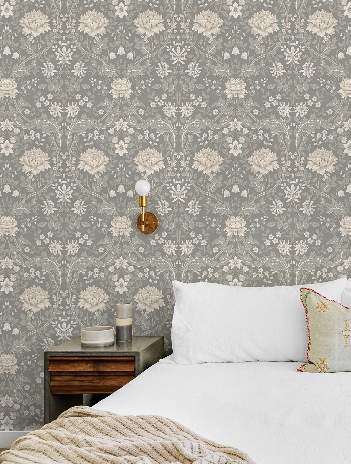 Prepasted Wallpaper Vintage Floral Grey Neutral Wallcovering Arts and ...